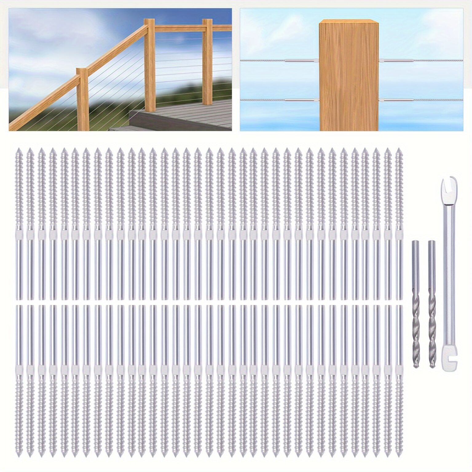 T316 Stainless Steel Cable Railing Kit With 70 Thread Screws 18 Size ...