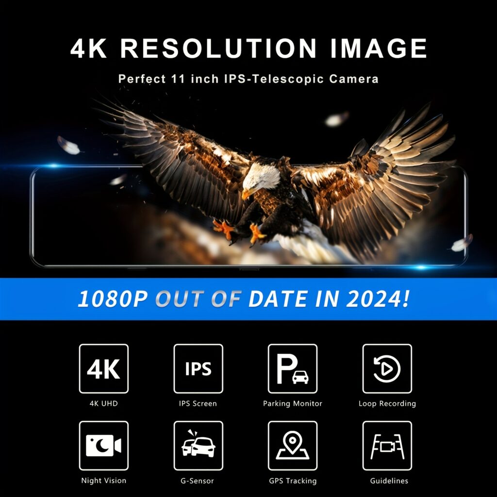 4k Dual Lens Mirror Dash Cam 11 Touch Screen Backup Camera For Cars ...