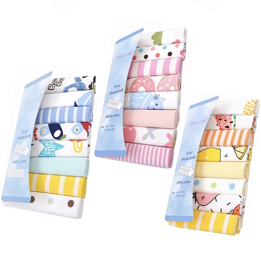 8pcs Soft Natural Cotton Baby Washcloths Bath Towel Burp Bib Set - Free ...
