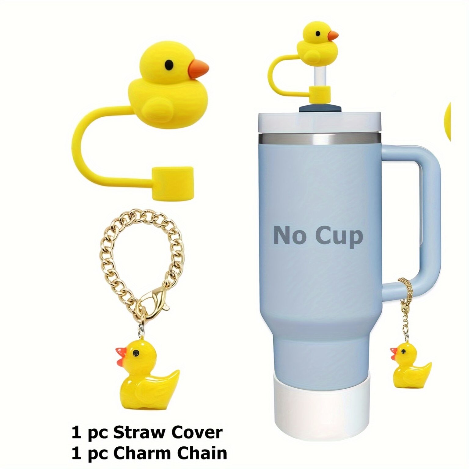 2pc Duckthemed Reusable Silicone Straw Covers Charm Chain Set - Free ...