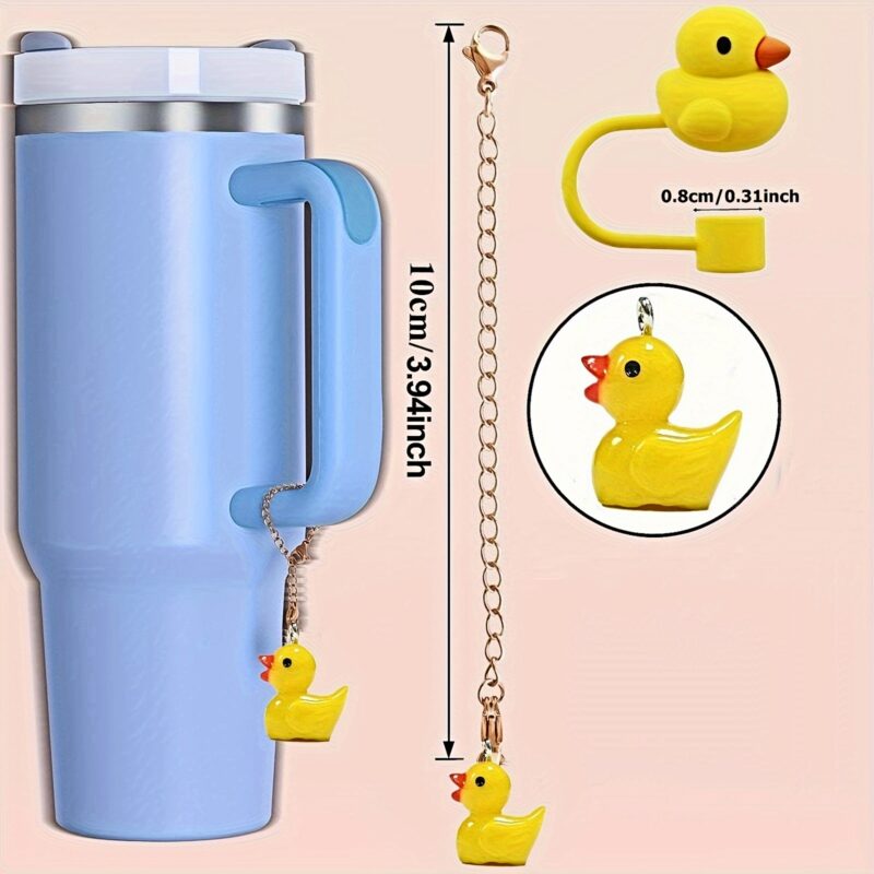 2pc Duckthemed Reusable Silicone Straw Covers Charm Chain Set - Free ...