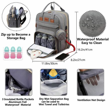 Multifunctional Large Capacity Diaper Bag Backpack With Usb Port ...