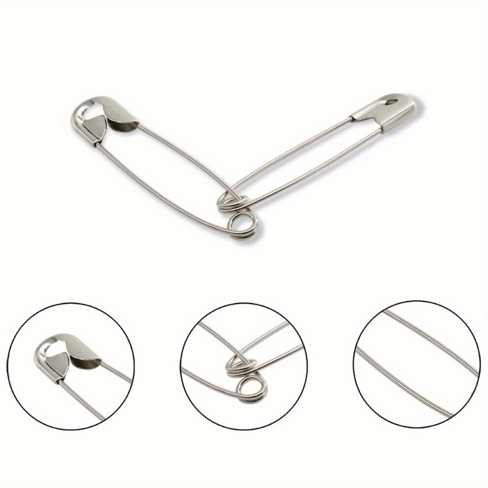 100pack Multisized Metallic Silver Safety Pins For Sewing And Diy ...