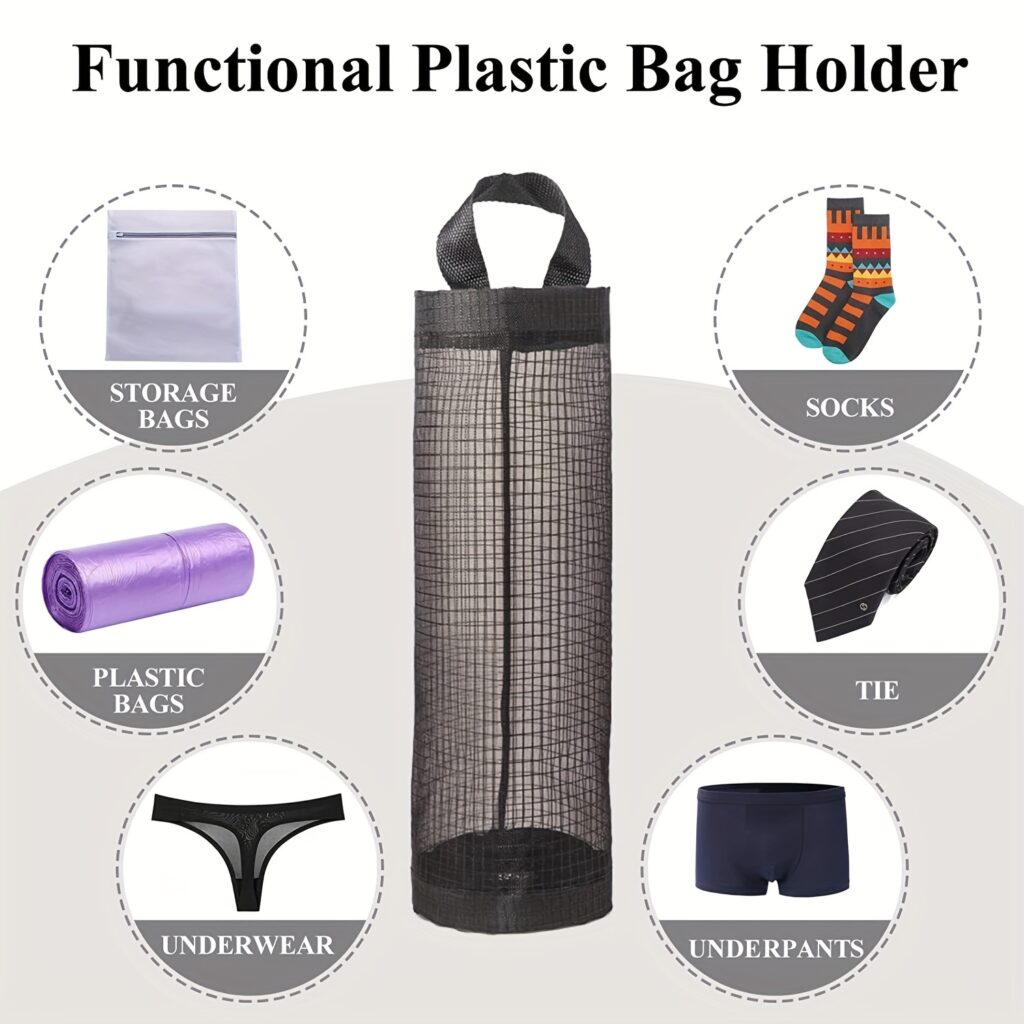 Kitchen Plastic Bag Dispenser Foldable Breathable Mesh Hanging Storage ...