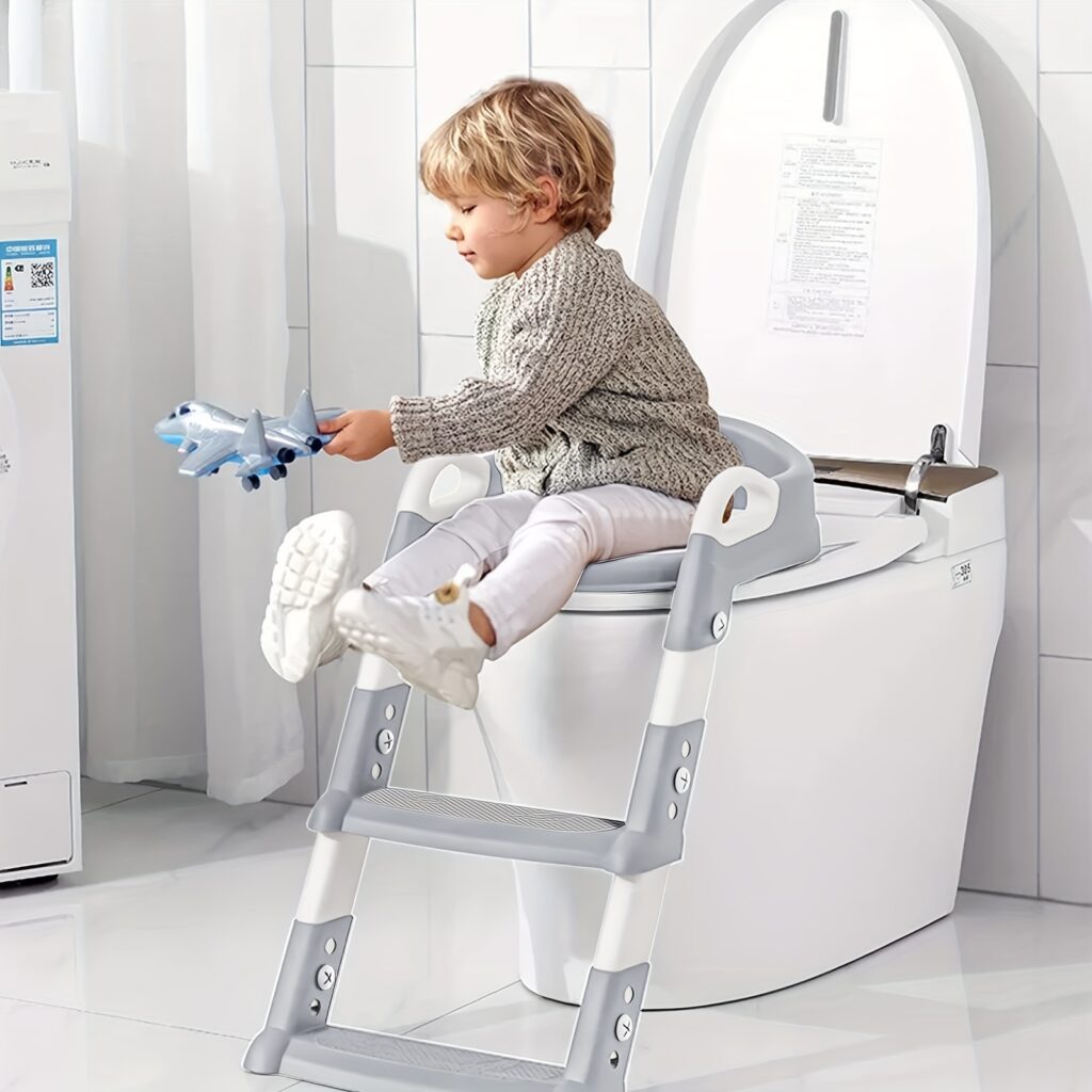Grey Kids Potty Training Seat With Step Stool And Nonslip Ladder - Free ...