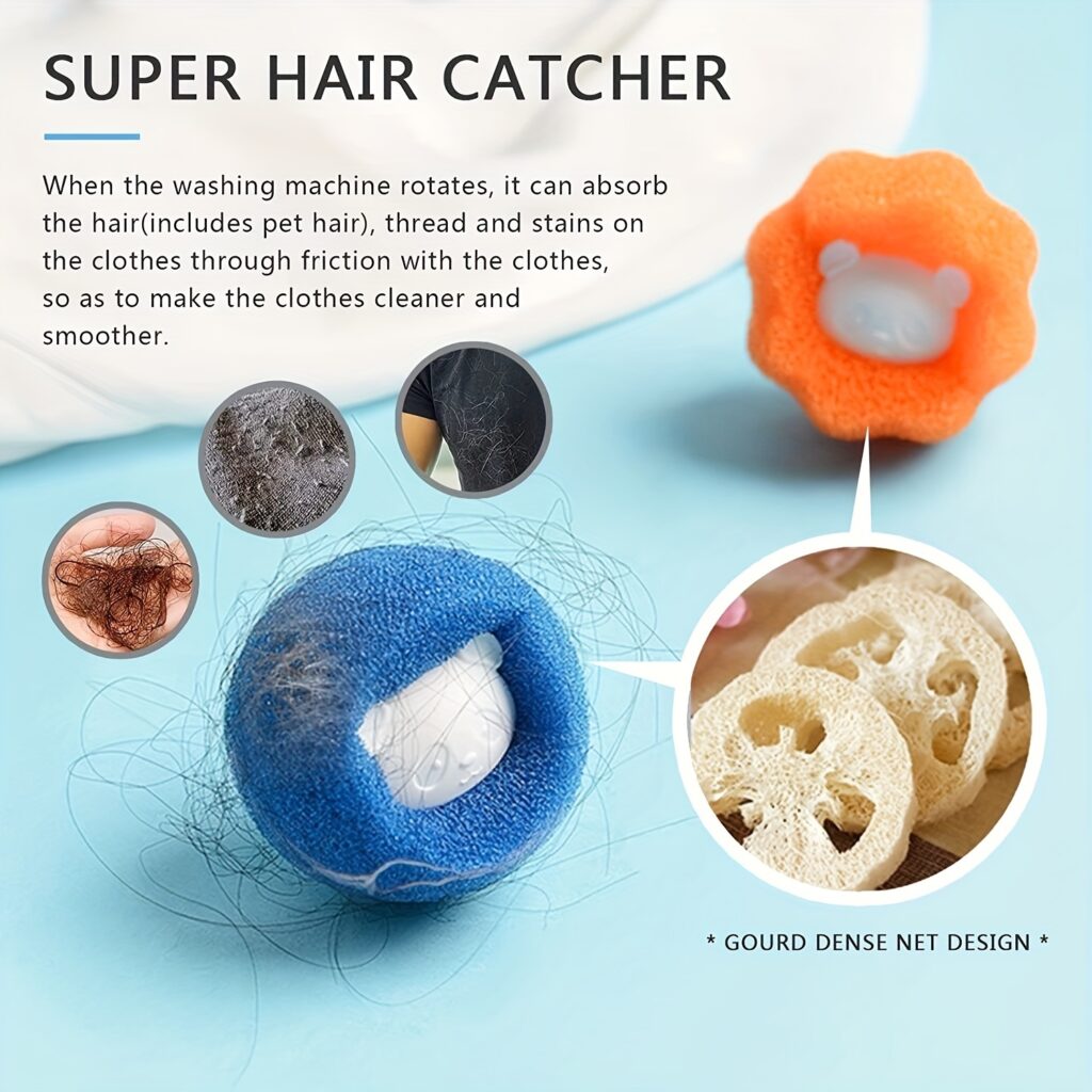 6pcs Reusable Laundry Hair Catcher Antiwinding Dryer Ball Clothes ...