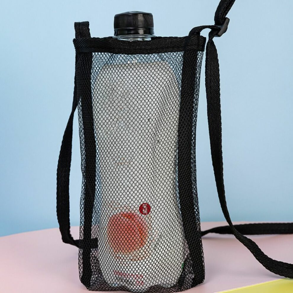 Portable Mesh Water Bottle Holder Bag With Adjustable Strap Cup Storage ...