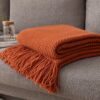 Soft Morandi Orange Knit Tassel Throw Blanket For Couch Bed Travel ...