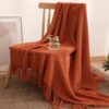 Soft Morandi Orange Knit Tassel Throw Blanket For Couch Bed Travel ...