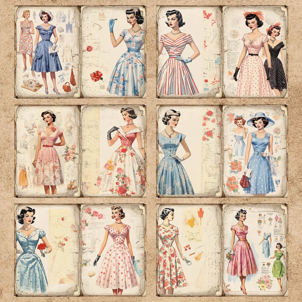 Vintage A5 Retro Girl Dress Journal Scrapbook Diy Background Sheets ...