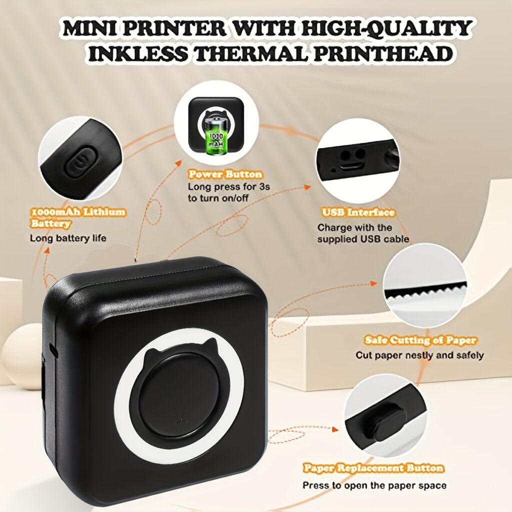Portable Mini Thermal Sticker Printer Wireless Pocket Printer For ...