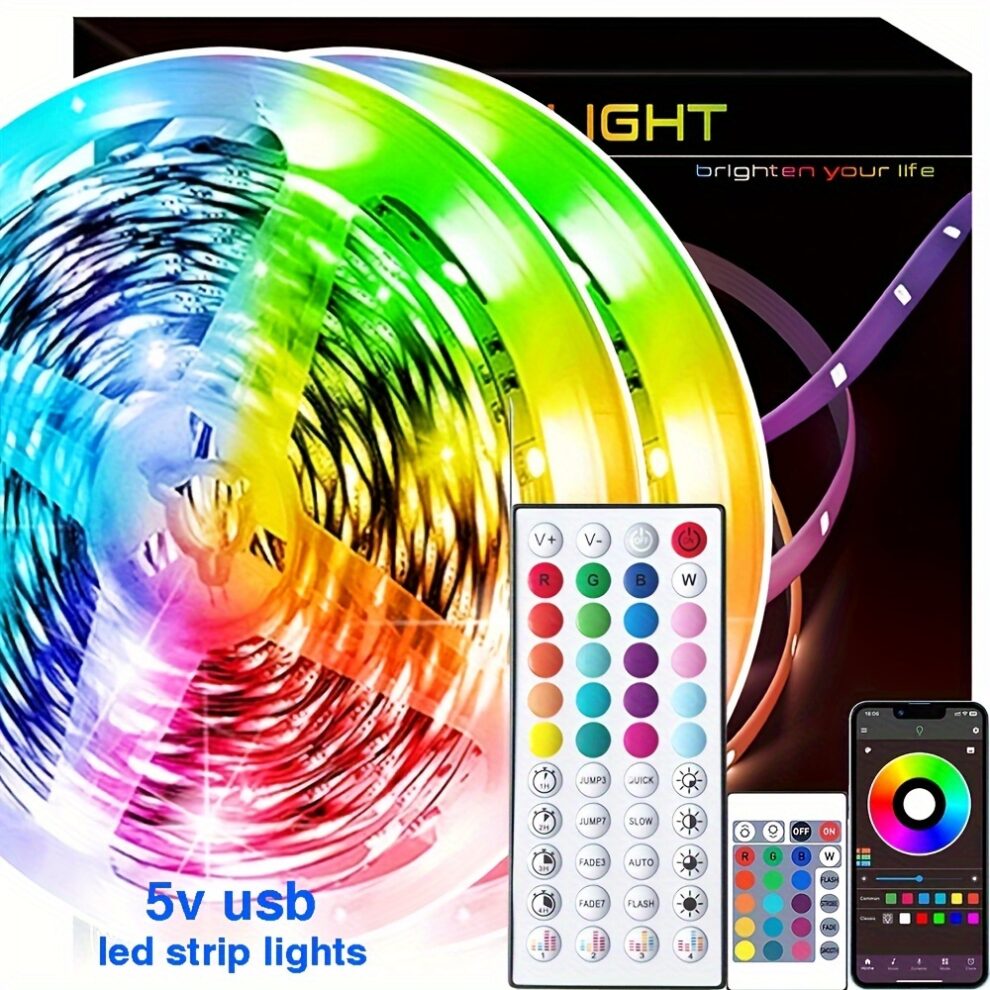 Rgb Led Strip Lights 100ft Sync Color Changing With Remote App Control ...