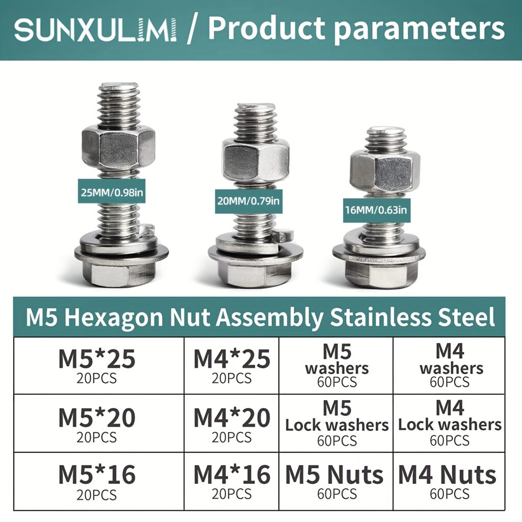 480pcs Stainless Steel Hex Head Bolts Nuts Washers Assortment Kit ...