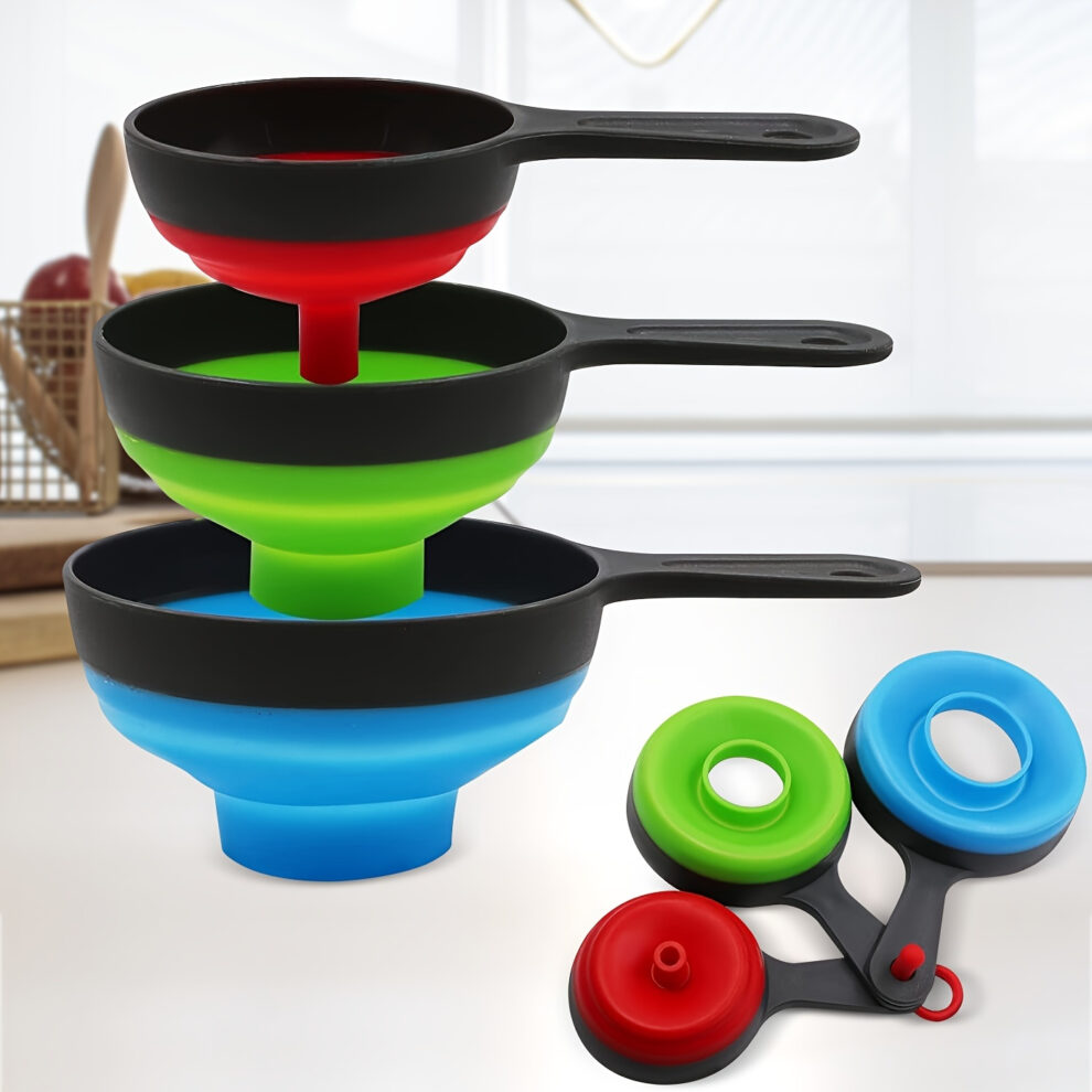 3piece Silicone Collapsible Funnel Set Food Grade Wide Mouth Kitchen Use - Free Shipping Worldwide