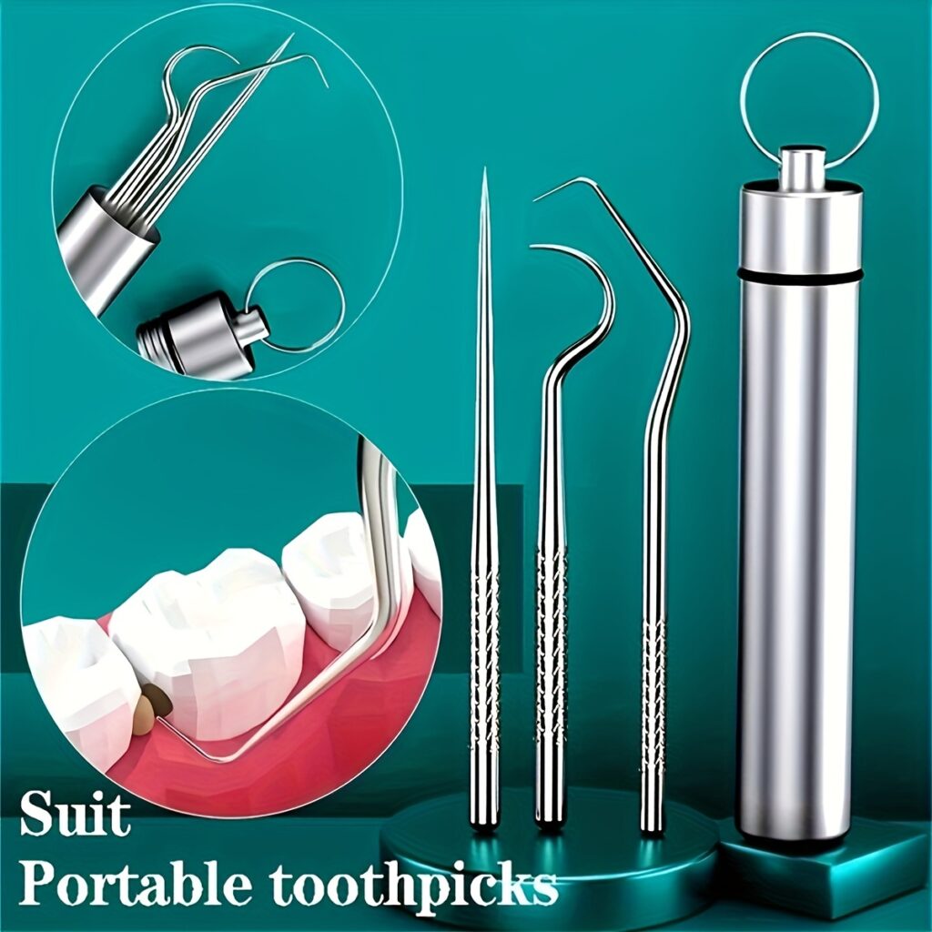 6piece Stainless Steel Toothpick Set With Portable Storage Tube Dental ...