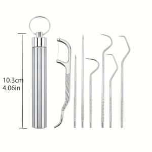 Portable Stainless Steel Reusable Toothpicks Set Travel Floss Cleaning ...
