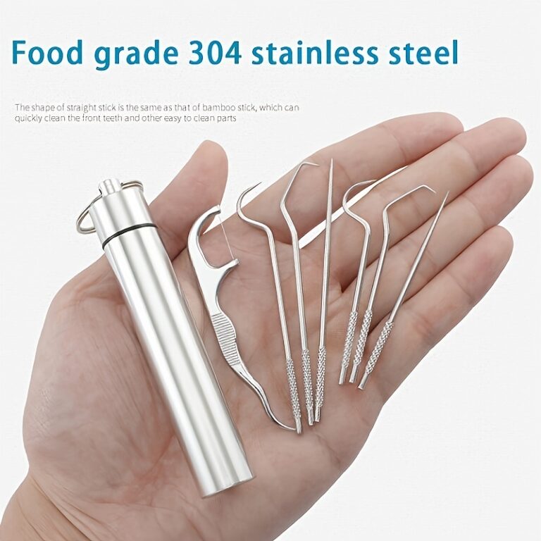 Portable Stainless Steel Reusable Toothpicks Set Travel Floss Cleaning ...