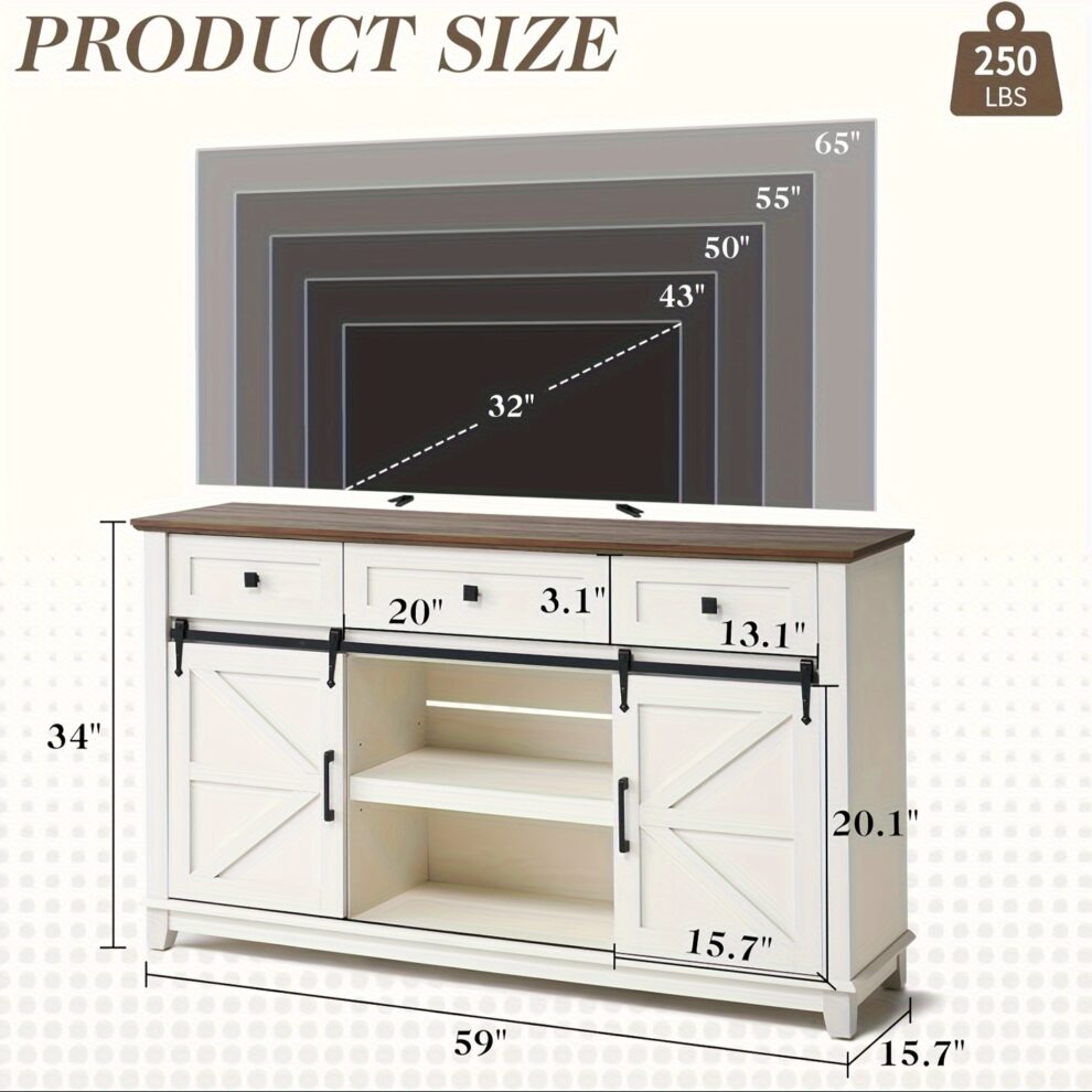 Rustic Farmhouse Tv Stand With Sliding Barn Door 59 Entertainment Center - Free Shipping Worldwide