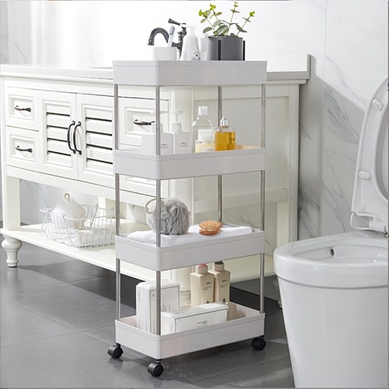 Slim Rolling Bathroom Storage Cart Mobile Shelves For Tight Spaces ...