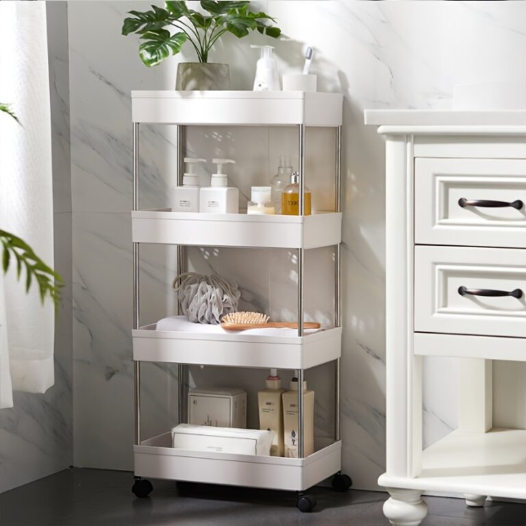 Slim Rolling Bathroom Storage Cart Mobile Shelves For Tight Spaces ...