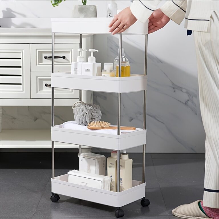 Slim Rolling Bathroom Storage Cart Mobile Shelves For Tight Spaces ...