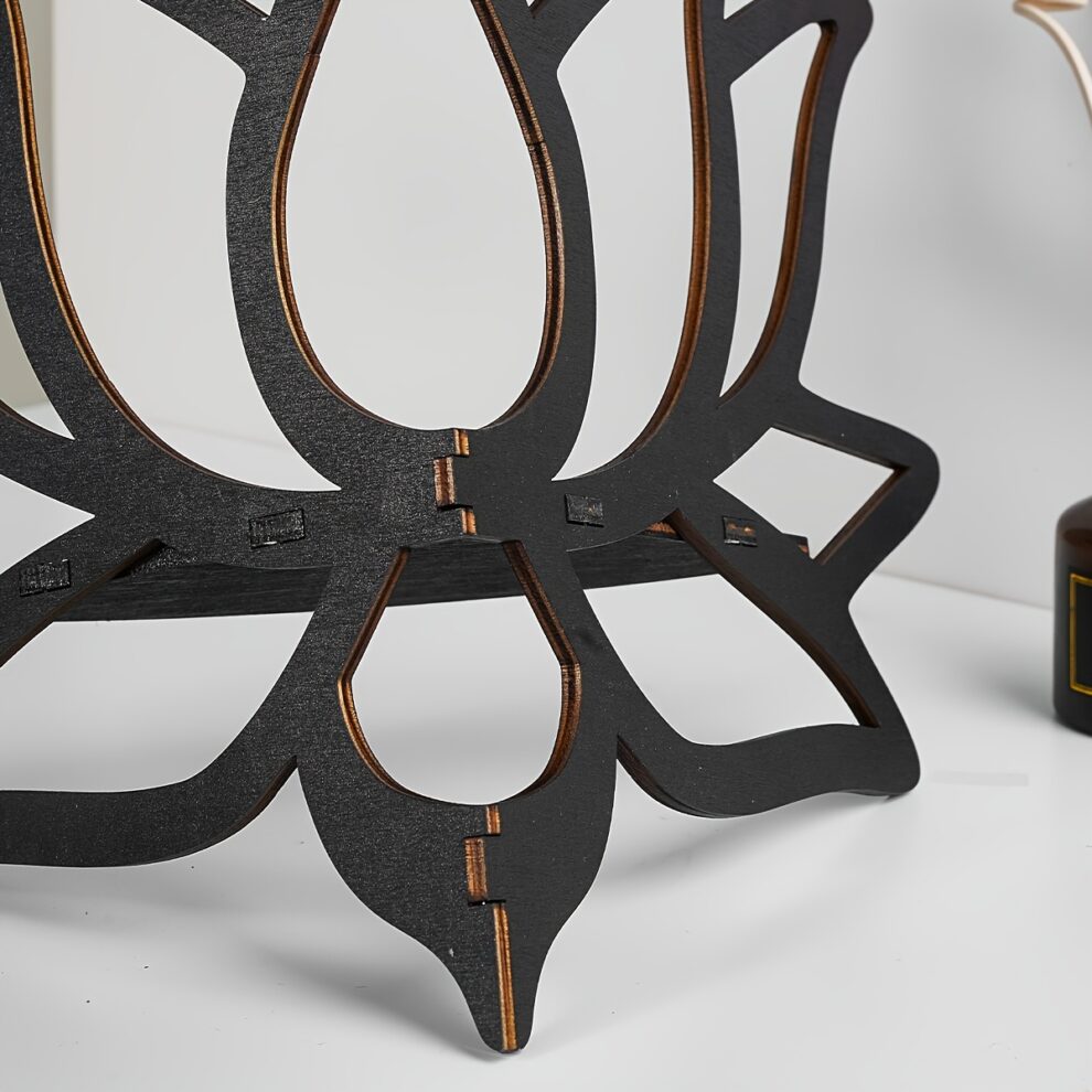 Lotus Shape Floating Wooden Shelf Crystal Plant Candle Display Rack ...