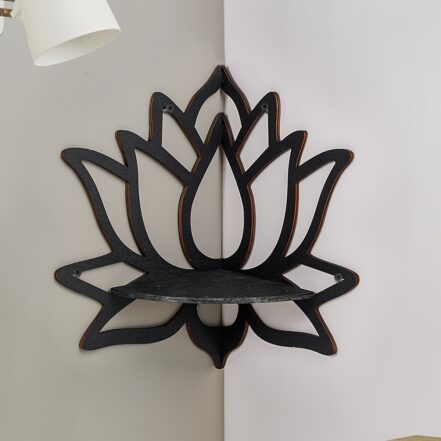 Lotus Shape Floating Wooden Shelf Crystal Plant Candle Display Rack ...