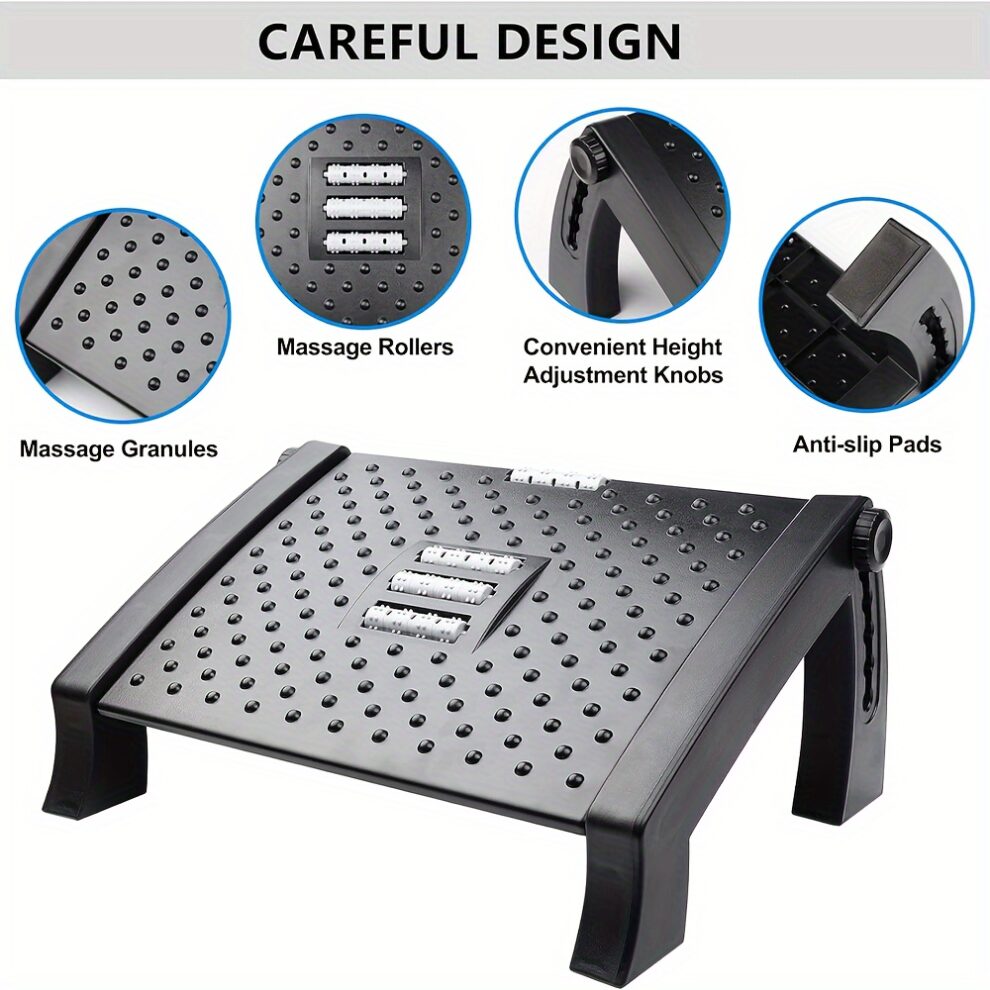 Ergonomic Adjustable Underdesk Footrest With Massage Rollers 6 Height ...