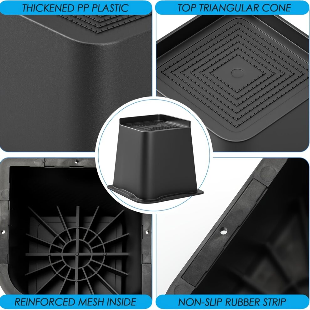 6inch Heavy Duty Black Bed Risers 4 Pack Furniture Elevators - Free ...