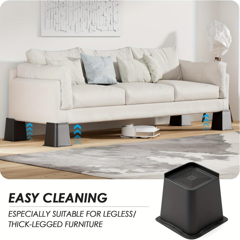 6inch Heavy Duty Black Bed Risers 4 Pack Furniture Elevators - Free ...