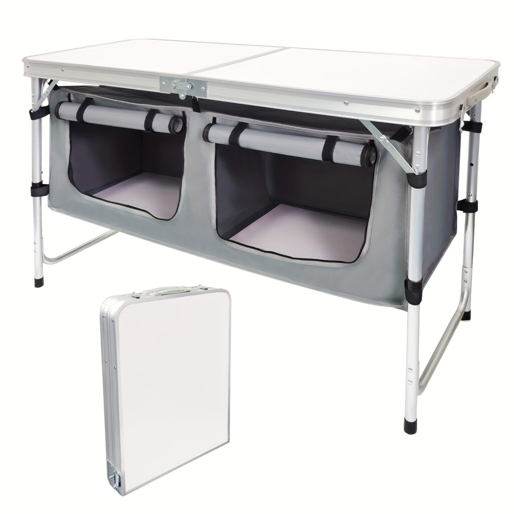 Portable Aluminum Folding Camping Table With Storage Adjustable Legs ...
