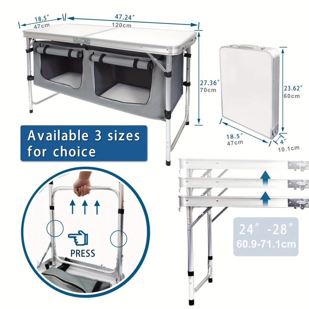Portable Aluminum Folding Camping Table With Storage Adjustable Legs ...