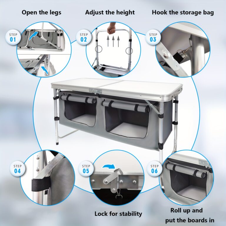 Portable Aluminum Folding Camping Table With Storage Adjustable Legs ...