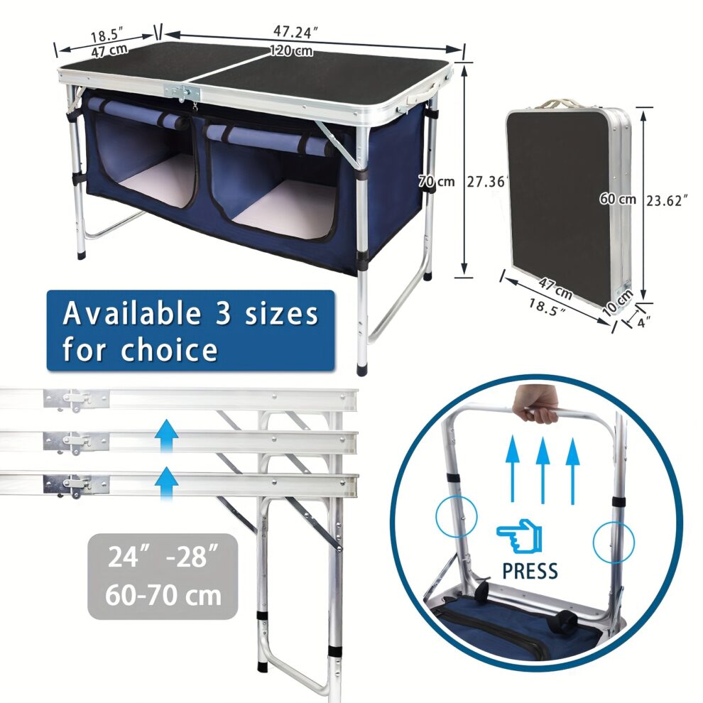 Adjustable Aluminum Folding Camping Table For Outdoor Travel Beach ...