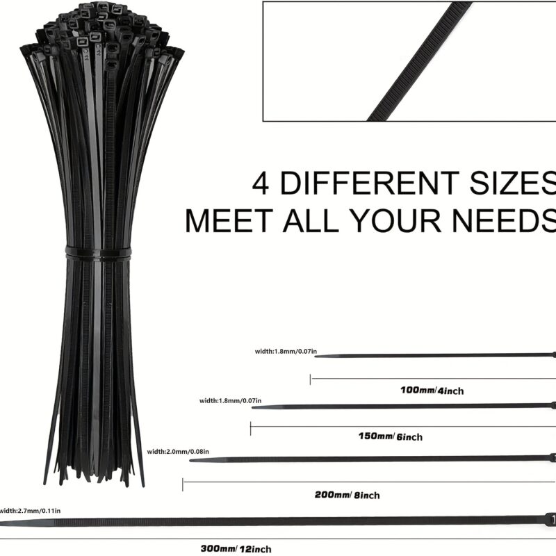 Heavy Duty Black Nylon Cable Zip Ties 250pcs Various Sizes - Free Shipping Worldwide