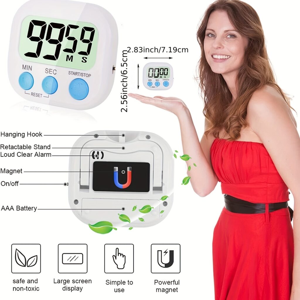 Magnetic Digital Kitchen Timer With Large Lcd Loudsilent Alarm Switch ...