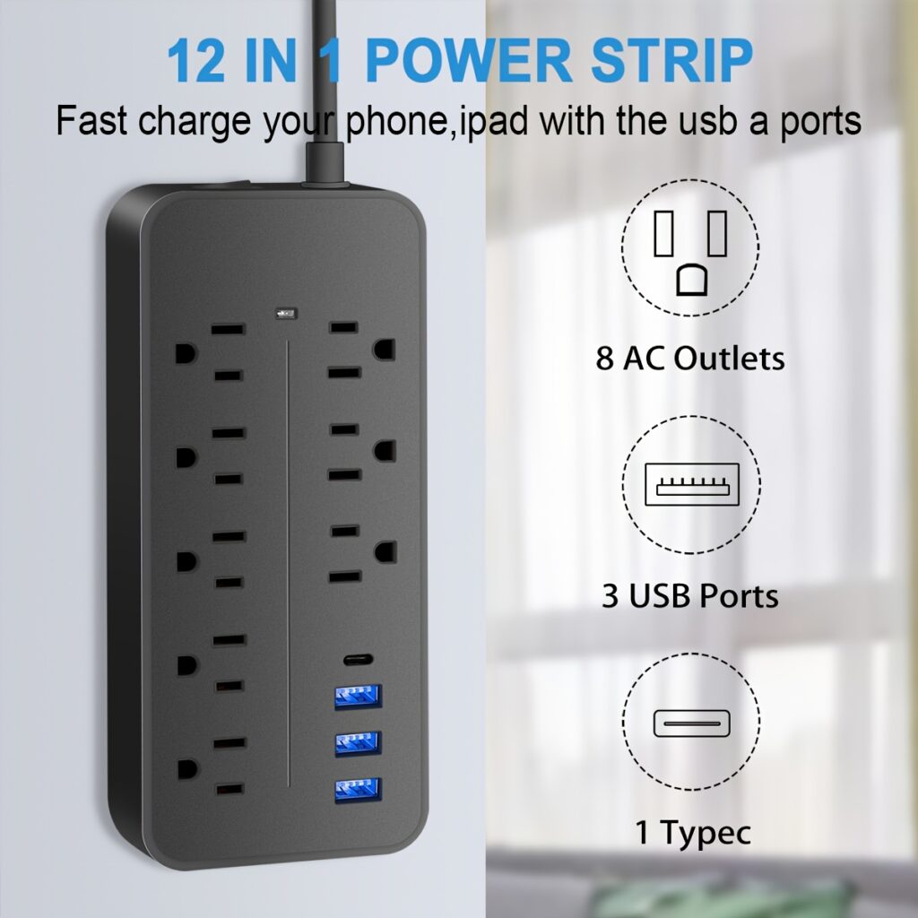 Surge Protector Power Strip With Usbc 8 Outlets 4ft Cord Black - Free ...