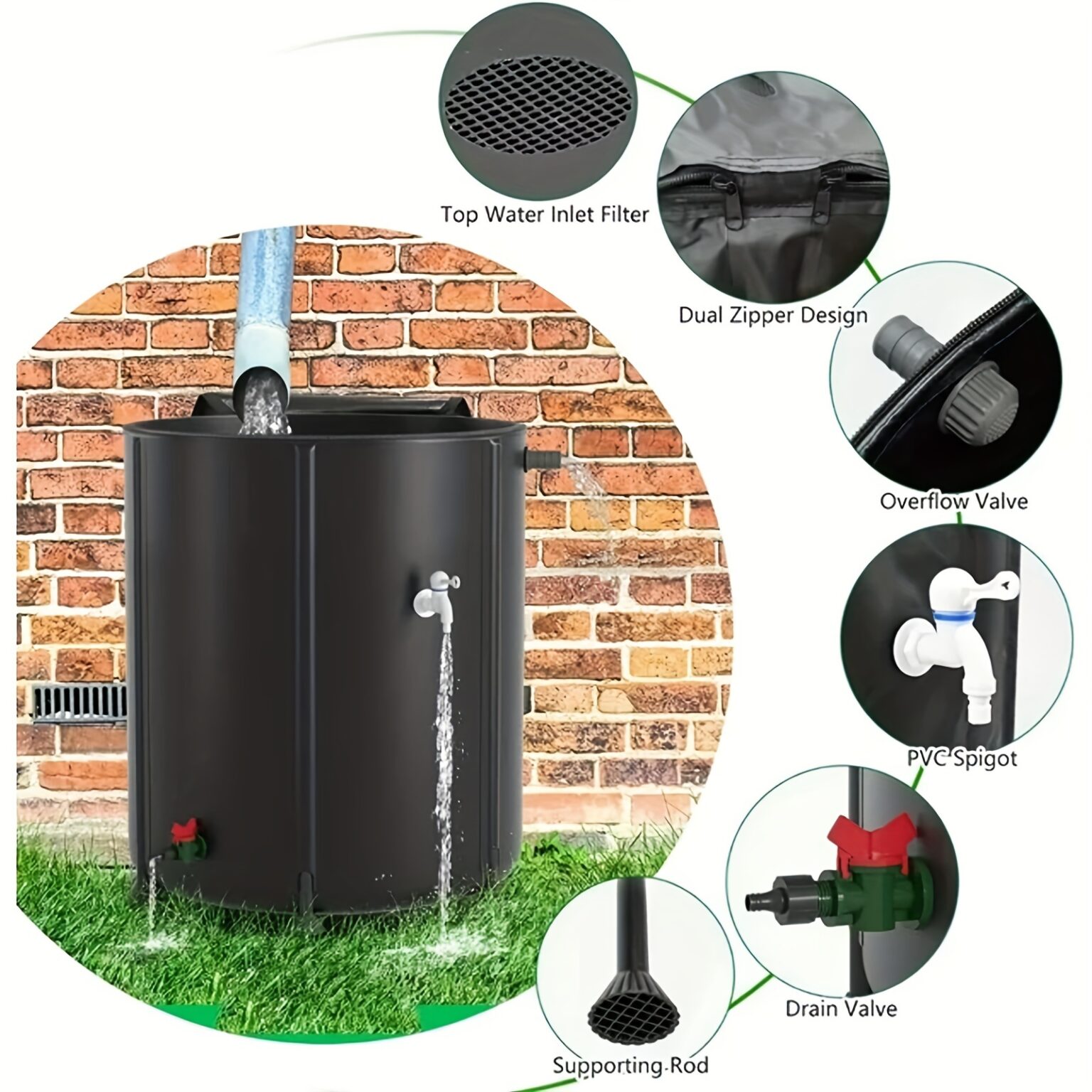 265 Gallon Portable Collapsible Rain Barrel With Spigots And Overflow ...