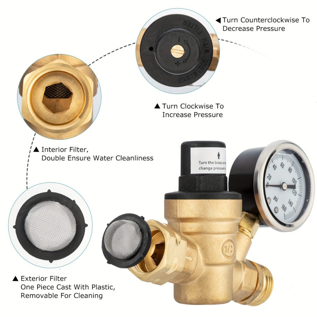 Adjustable Rv Water Pressure Regulator With Gauge High Flow Brass Valve ...