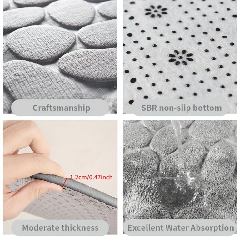 Soft Nonslip Cobblestone Bath Rug Quick Dry Water Absorbent Mat - Free ...