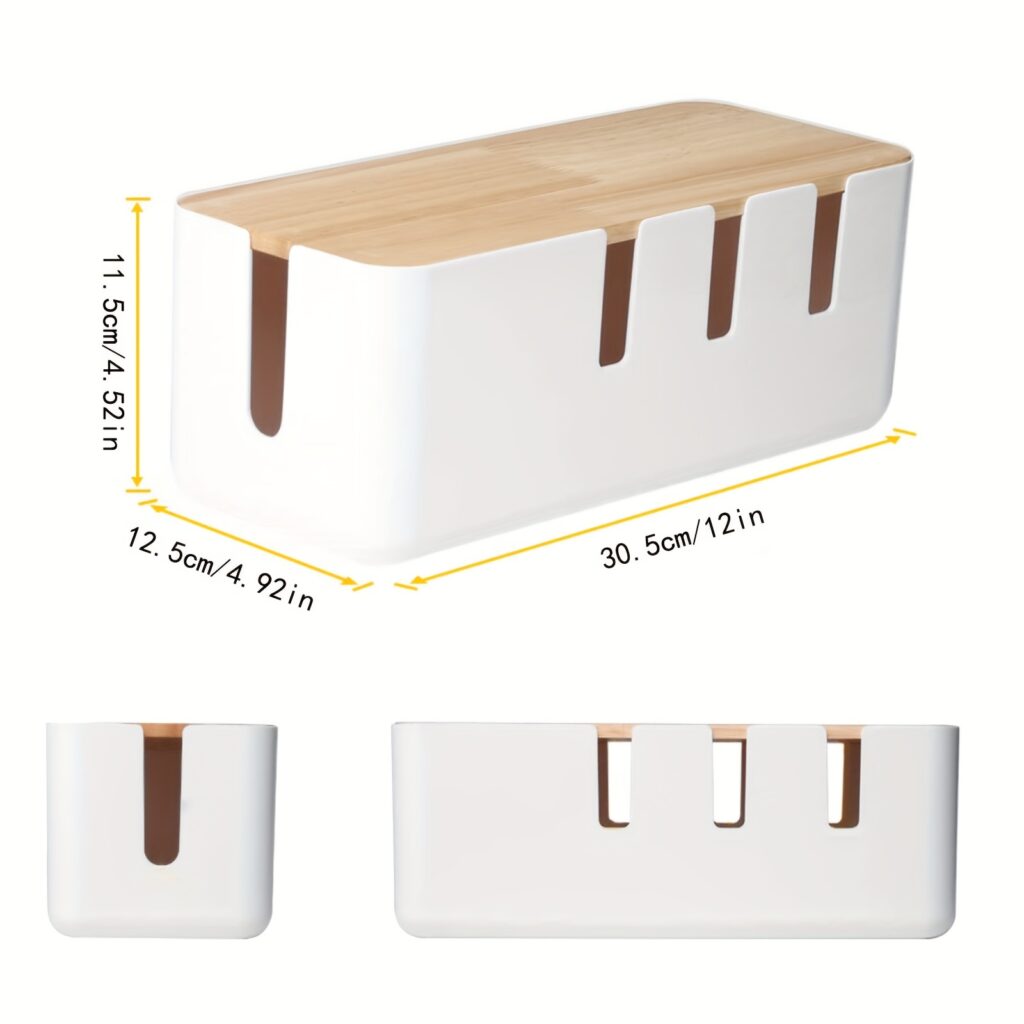 Ecofriendly Cable Management Box With Wooden Lid 7 Holes Tidy Desk ...