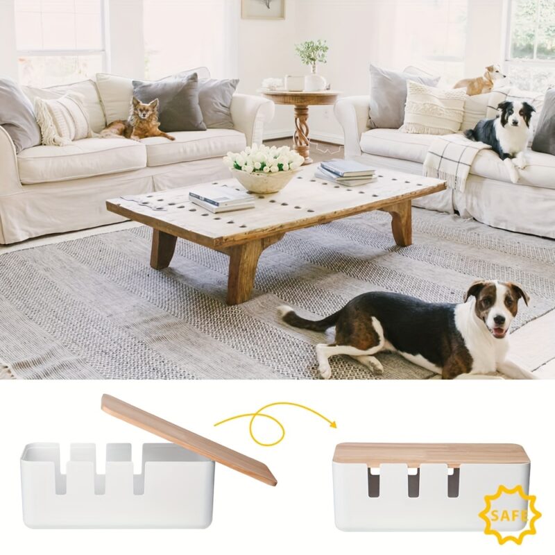 Ecofriendly Cable Management Box With Wooden Lid 7 Holes Tidy Desk ...