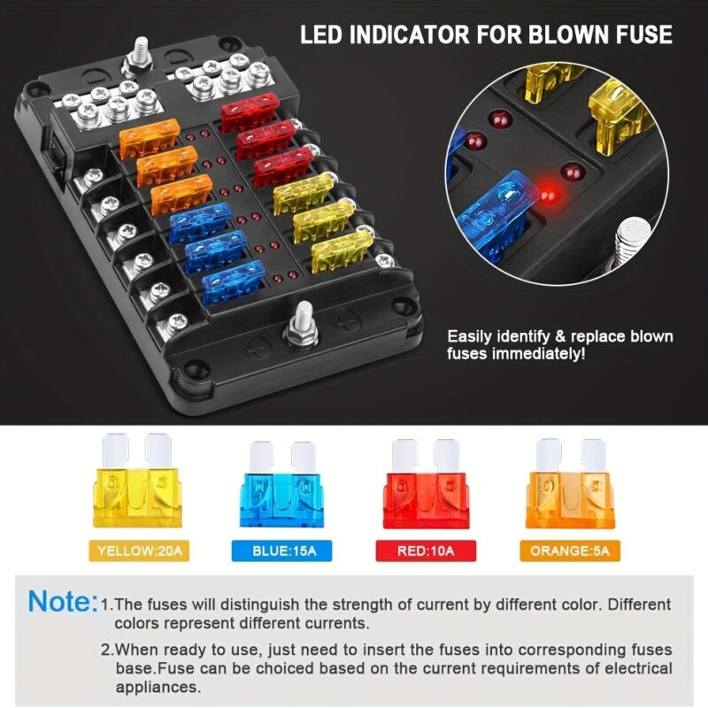 12v 612 Circuit Fuse Block Led Dampproof For Auto Marine Use - Free ...
