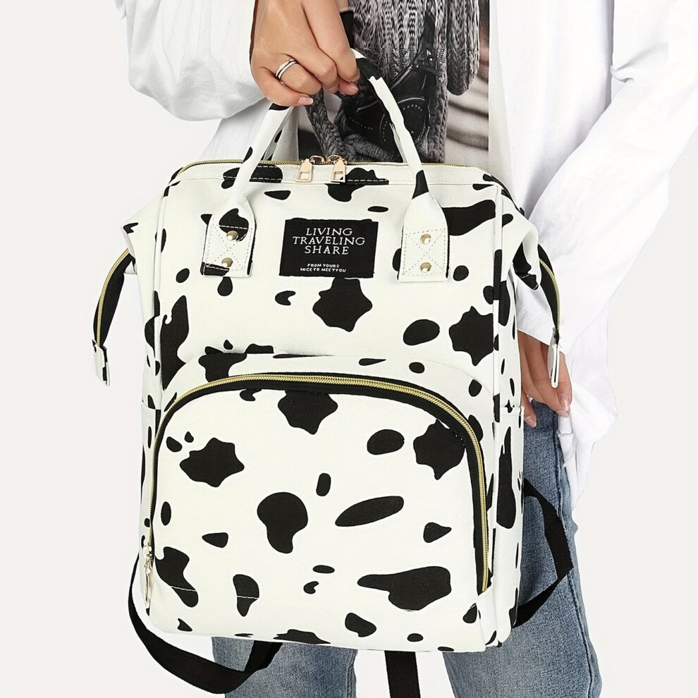Chic Cow Print Backpack Trendy Zipper Rucksack Womens Travel Diaper Bag ...