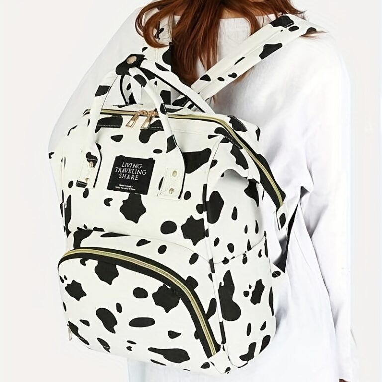 Chic Cow Print Backpack Trendy Zipper Rucksack Womens Travel Diaper Bag ...