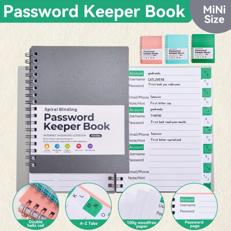 Compact Alphabetical Password Keeper Journal Mini Password Logbook For ...