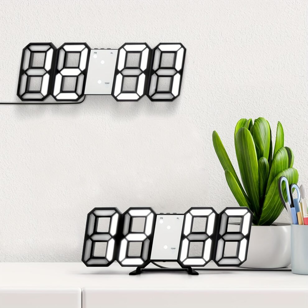 Modern 3d Led Clock With Nightlight Adjustable Brightness Alarms ...