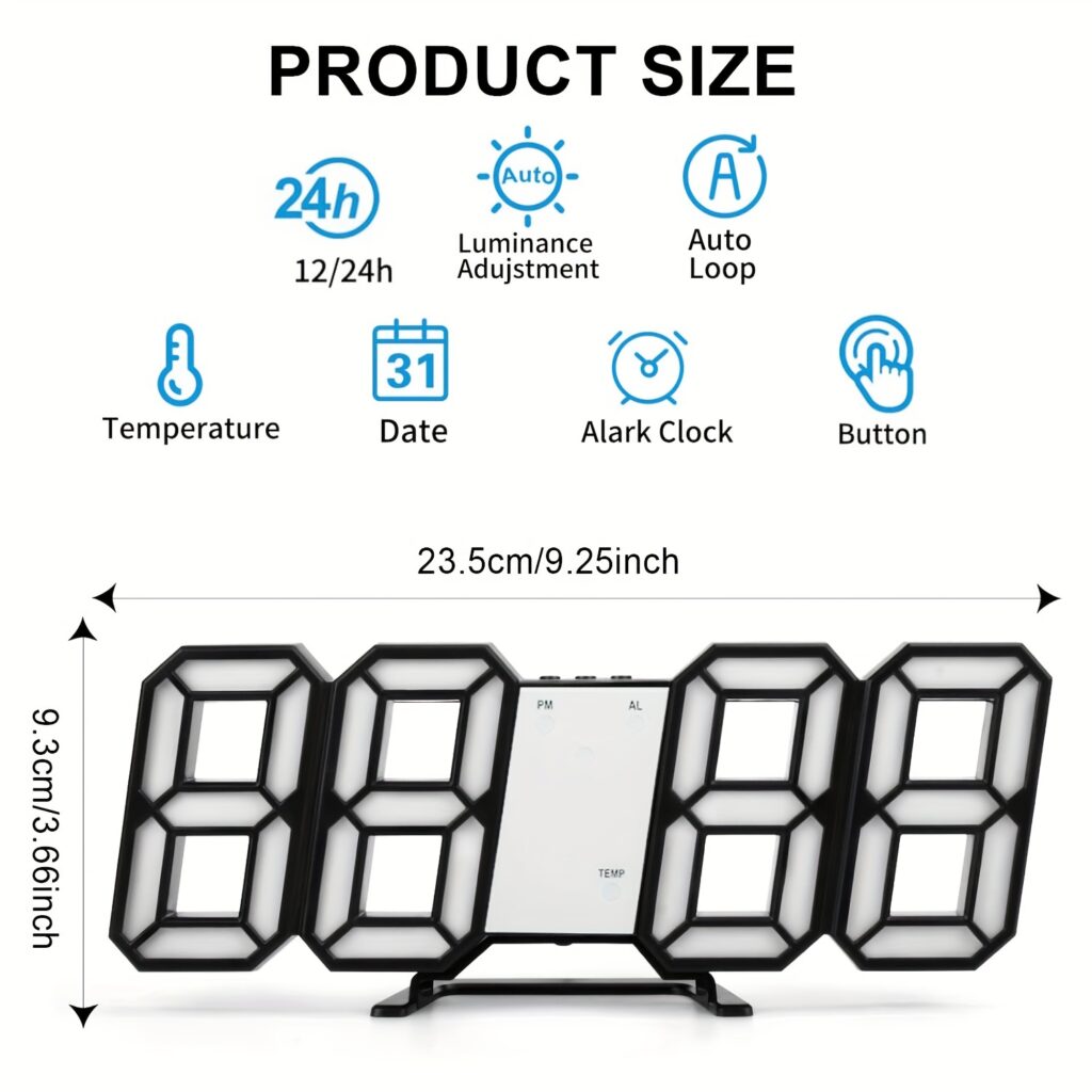Modern 3d Led Clock With Nightlight Adjustable Brightness Alarms ...