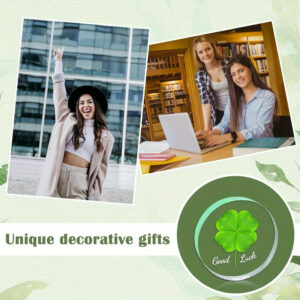 Lucky Fourleaf Clover Acrylic Paperweight Motivational Desk Decor Gift ...