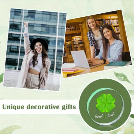 Lucky Fourleaf Clover Acrylic Paperweight Motivational Desk Decor Gift ...